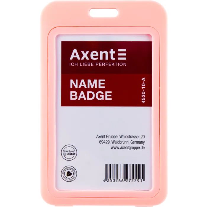 Axent вертикальний, PP, 50х85мм, рожевий 4530-10-A ⏩ Купити Бейдж Axent вертикальний, PP ...